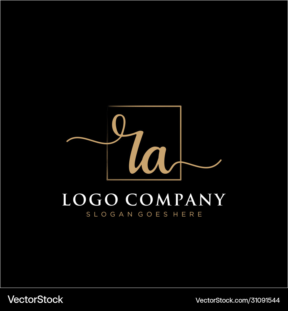 Ra initial handwriting logo with rectangle Vector Image