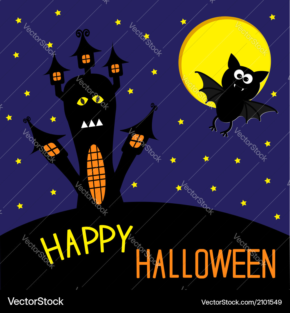 Haunted house and bat starry sky and moon Vector Image