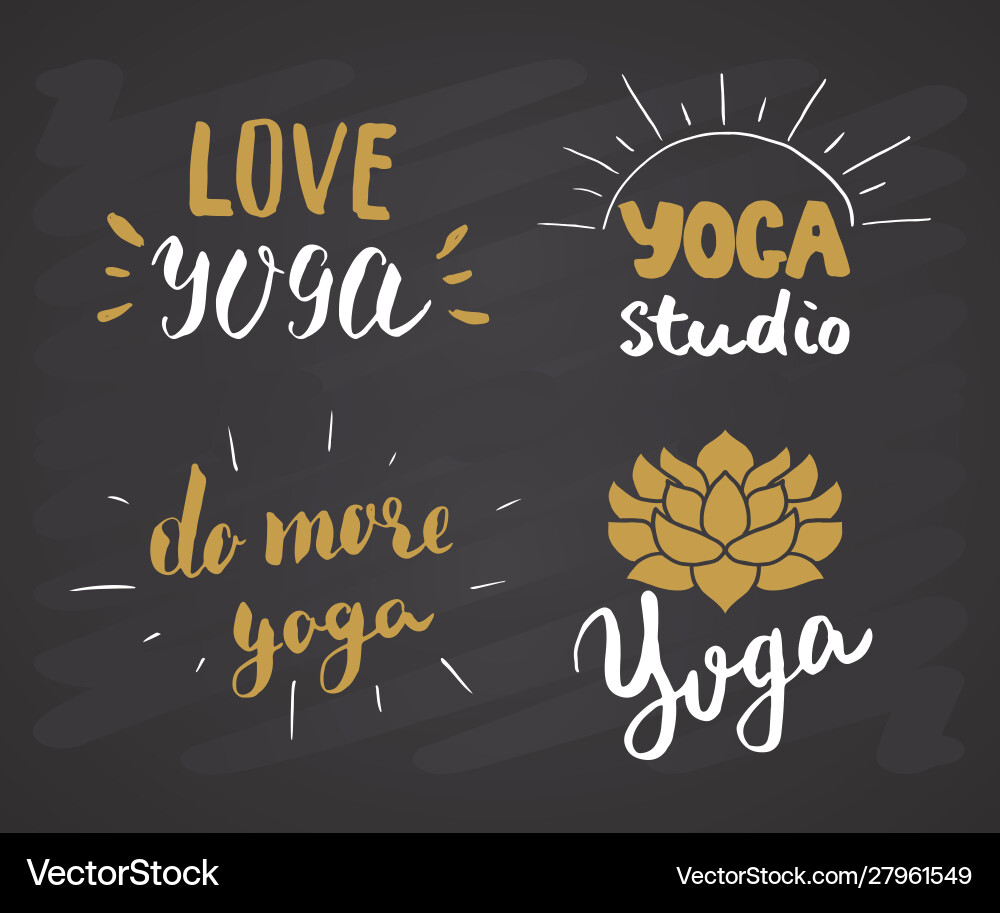 Yoga hand drawn labels set calligraphic Royalty Free Vector