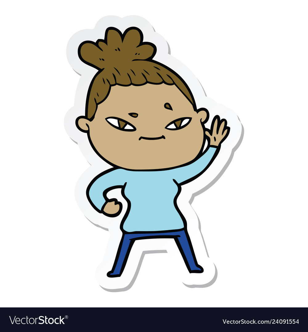 Sticker of a cartoon woman Royalty Free Vector Image
