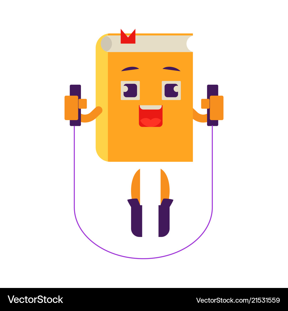 Cartoon book character skipping rope Royalty Free Vector