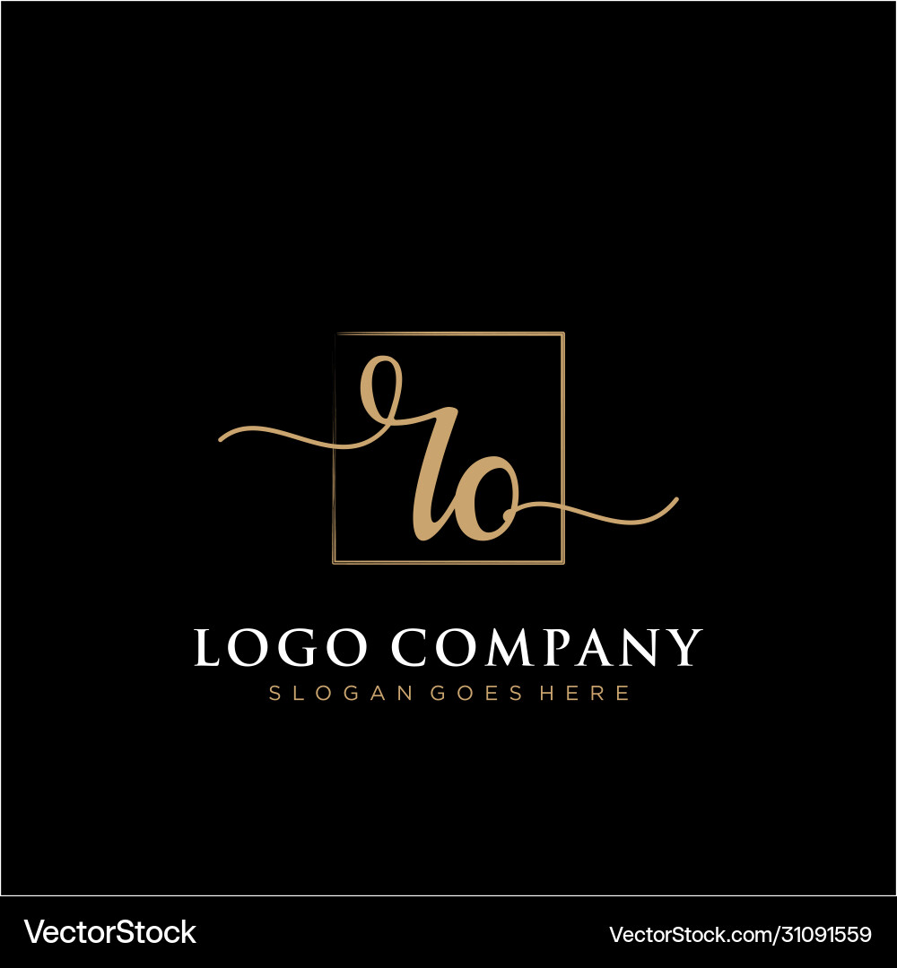 Ro initial handwriting logo with rectangle Vector Image