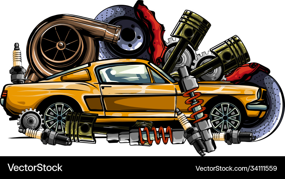 Vintage car components collection wit automobile Vector Image
