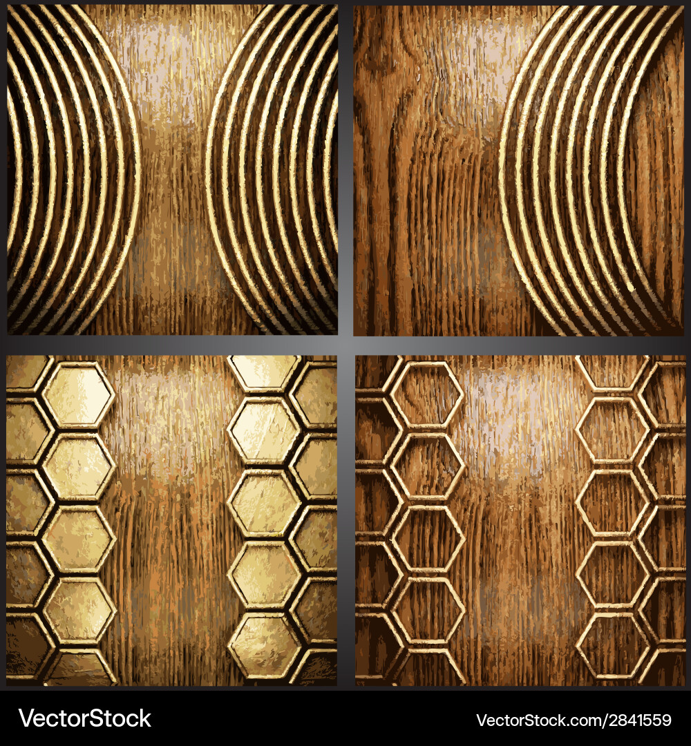 Wood and gold background set Royalty Free Vector Image