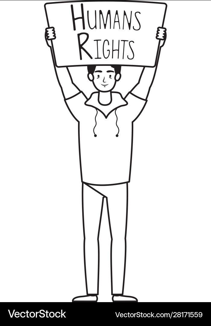 Young man with human rights label character Vector Image