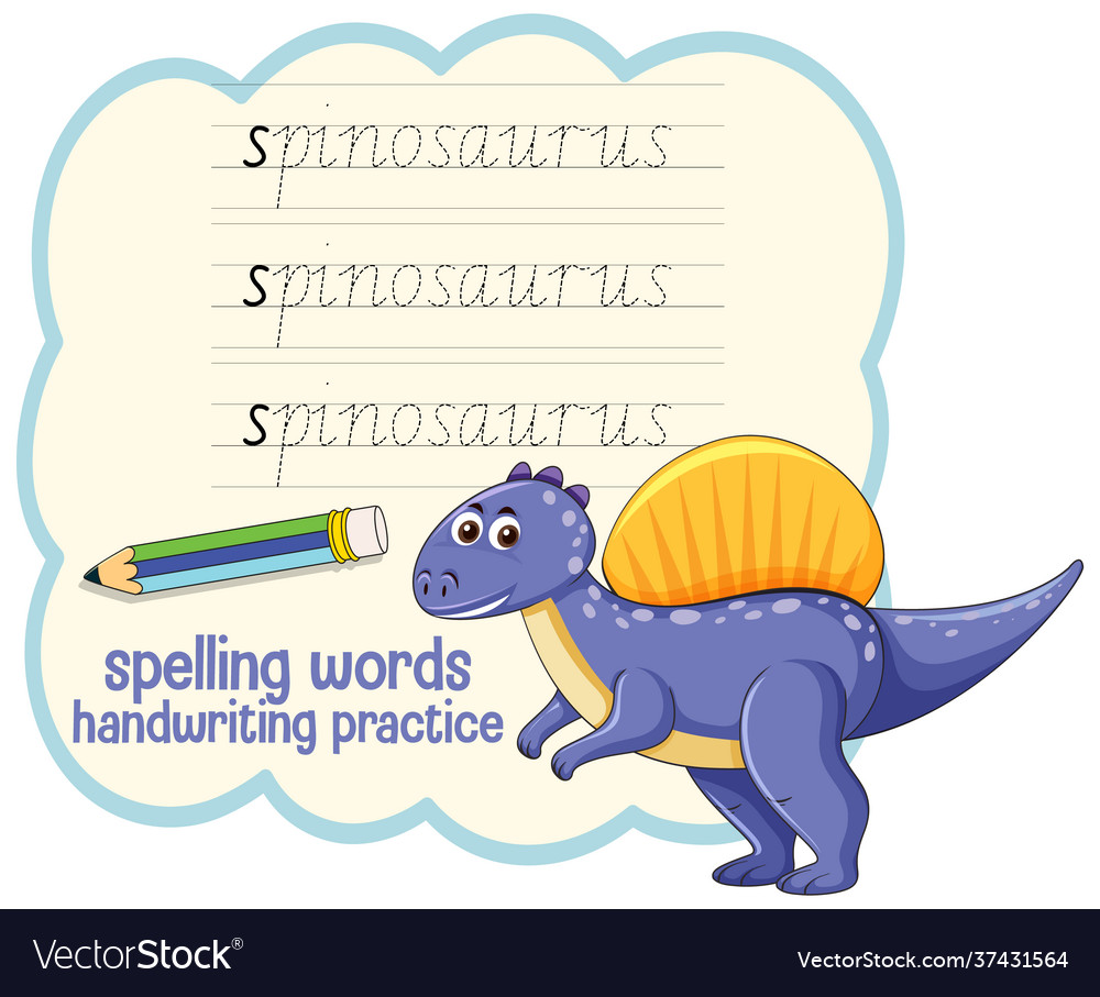 Spelling words dinosaur handwriting practice Vector Image