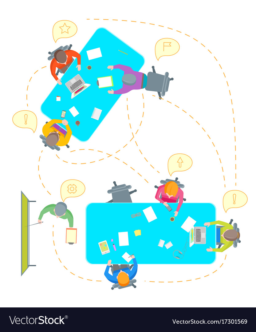 Cartoon teamwork brainstorming top view Royalty Free Vector Cartoon teamwork brainstorming top view Royalty Free Vector