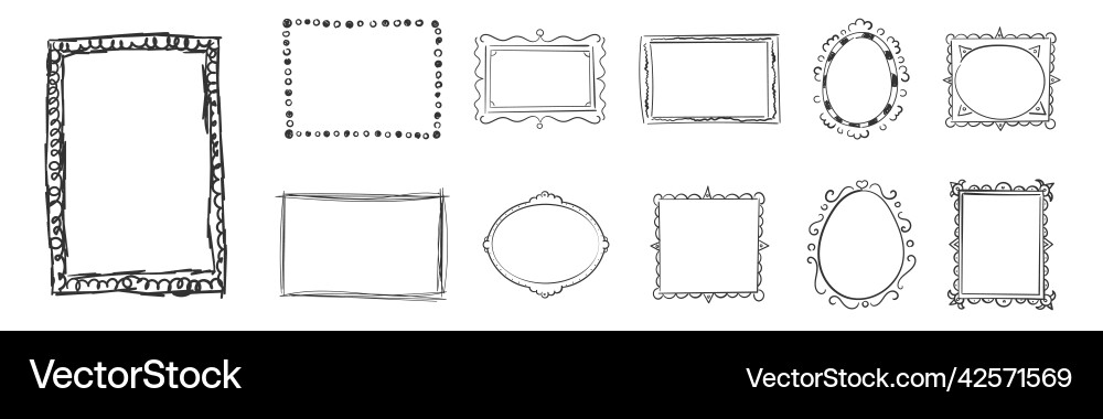 Hand drawn frames square borders scribble doodle Vector Image