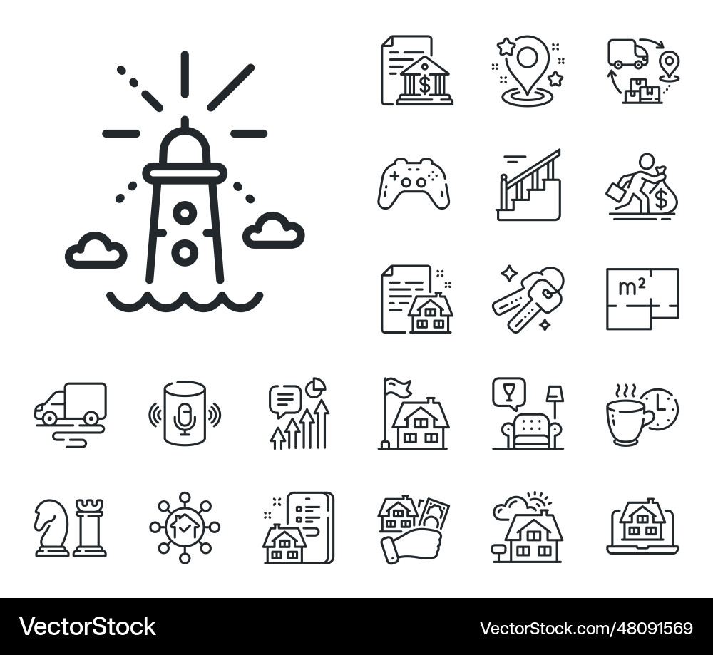 Lighthouse line icon beacon tower sign Royalty Free Vector