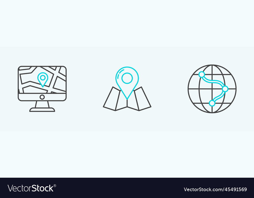 Set line monitor and folded map with location Vector Image
