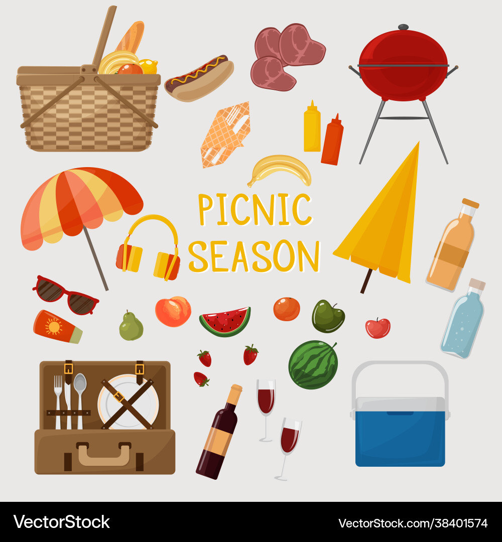 A family picnic set Royalty Free Vector Image - VectorStock