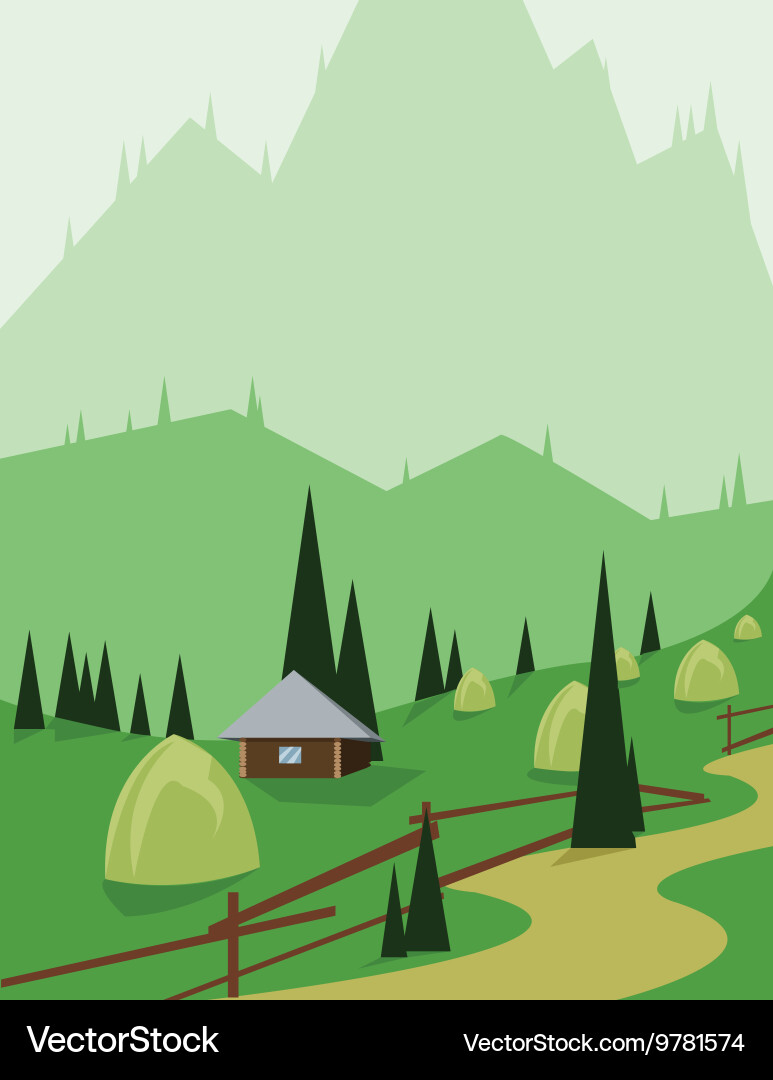 Abstract landscape design with green trees and hil