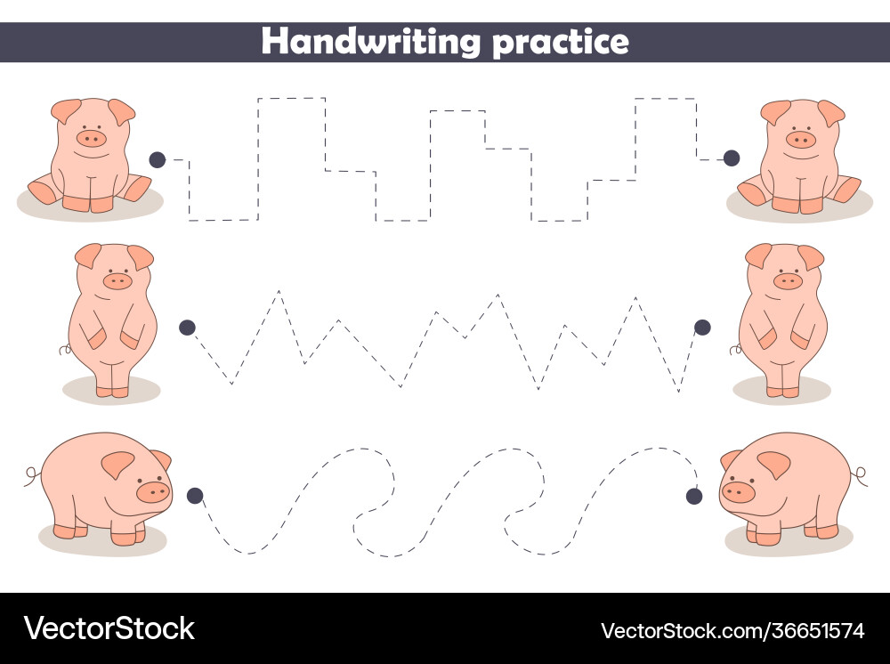 Handwriting practices with pigs children Vector Image