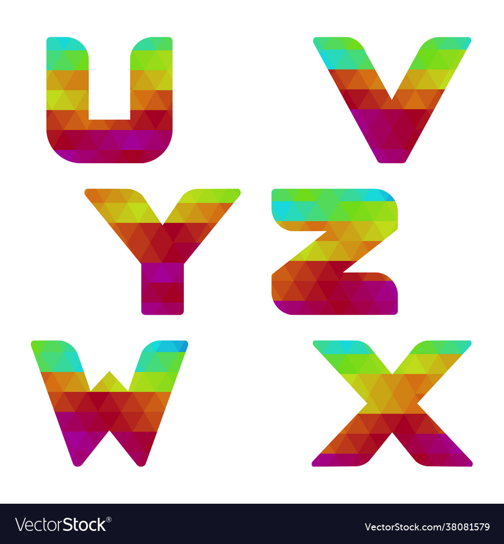Alphabet colorful letters u to z Royalty Free Vector Image