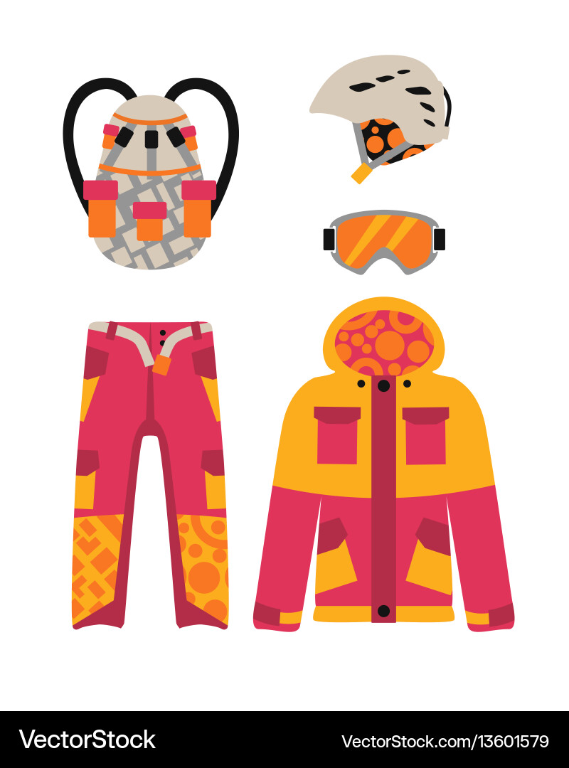 Snowboard sport clothes and tools elements Vector Image