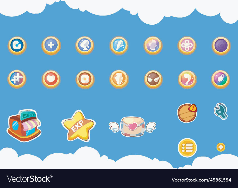 Complete set of level button game ui pop-up icon Vector Image
