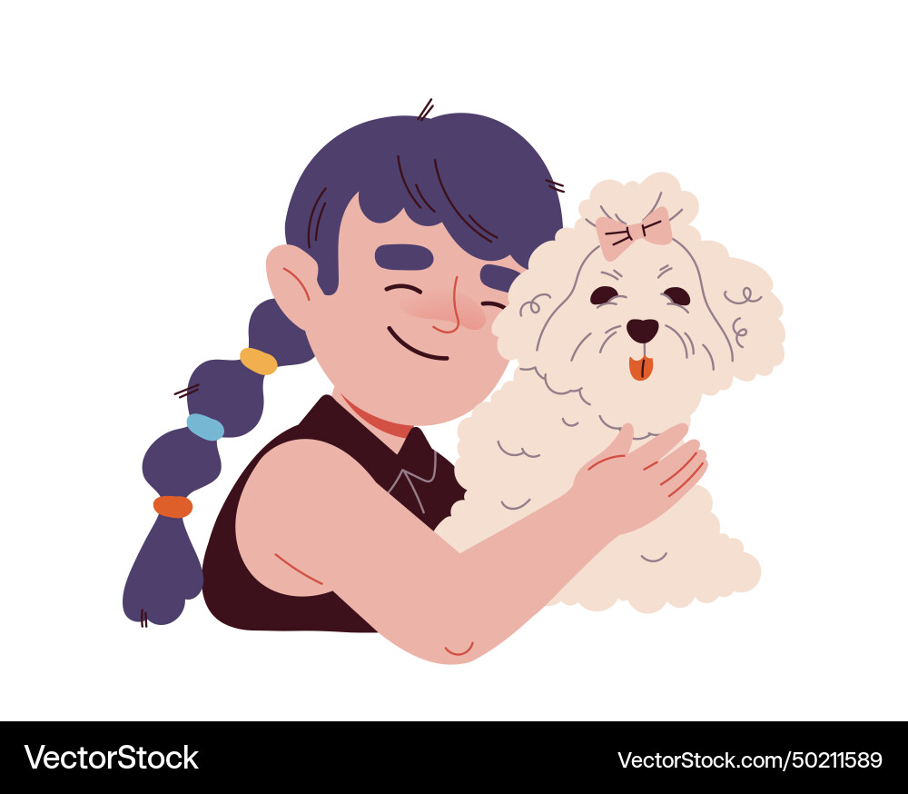 Children hug dog concept Royalty Free Vector Image
