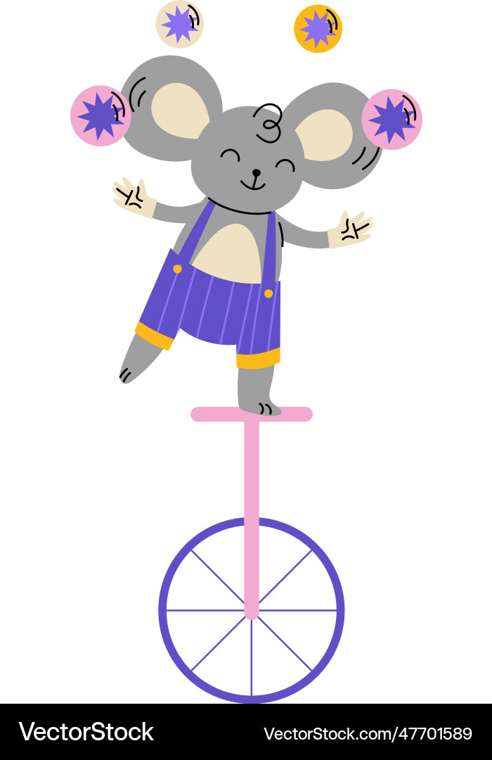 Circus grey mouse animal ride unicycle Royalty Free Vector