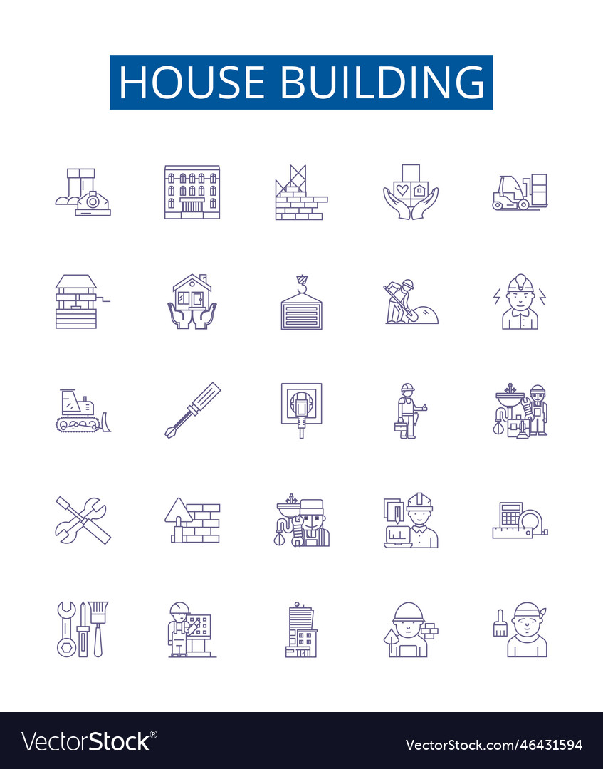 House building line icons signs set design Vector Image