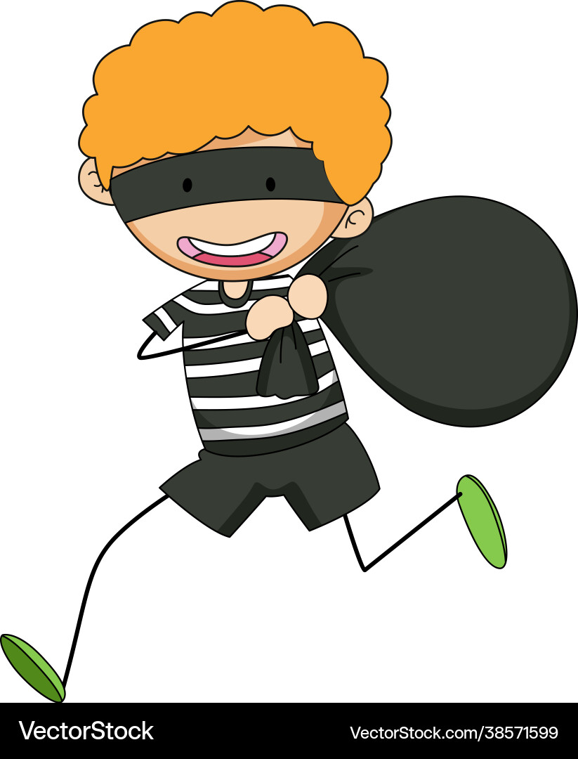 A thief doodle cartoon character isolated Vector Image