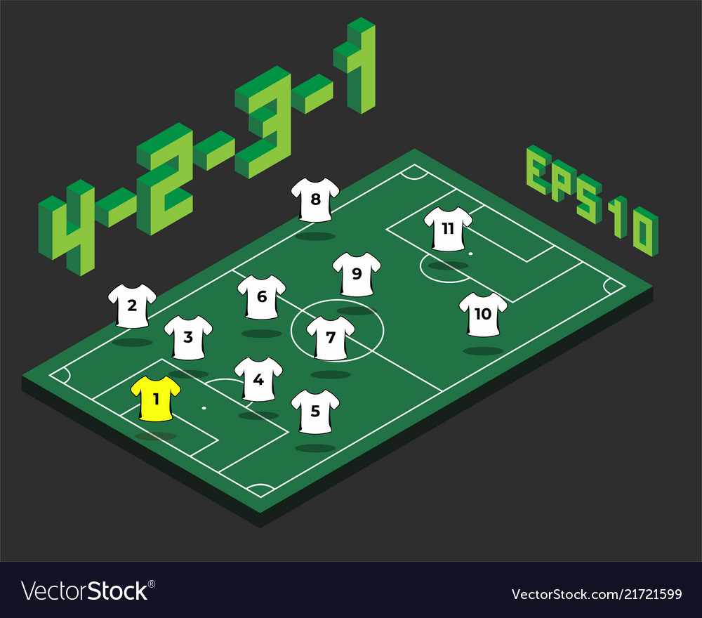 Football 4 2 3 1 Formation With Isometric Field Vector Image