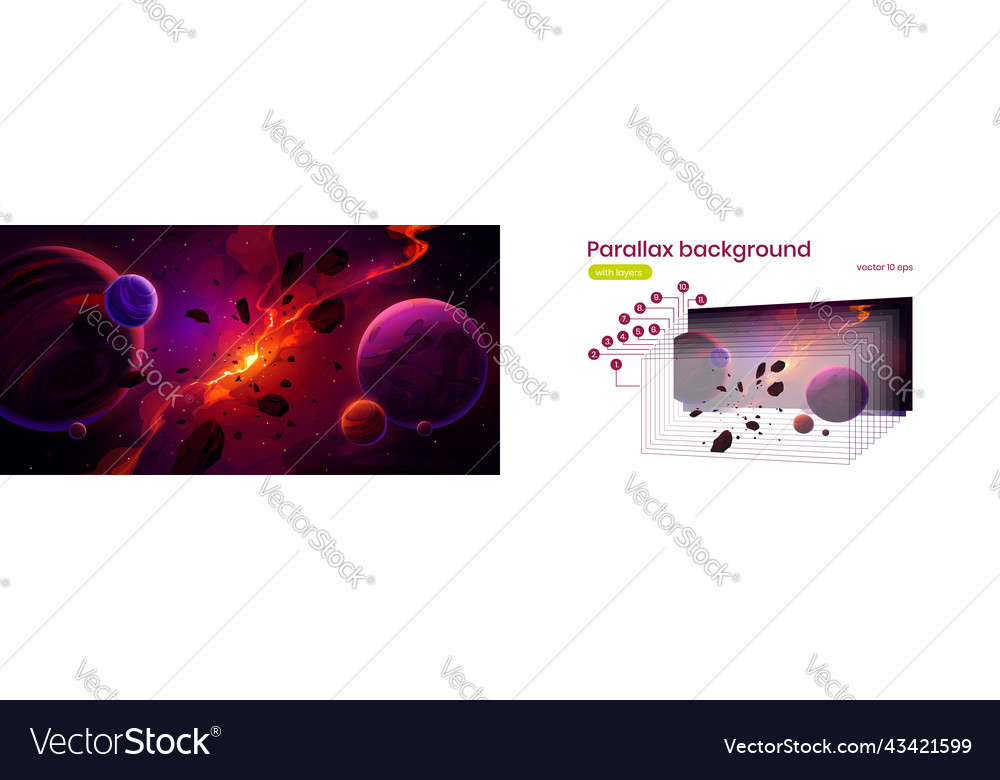 Parallax background planets in outer space stars Vector Image