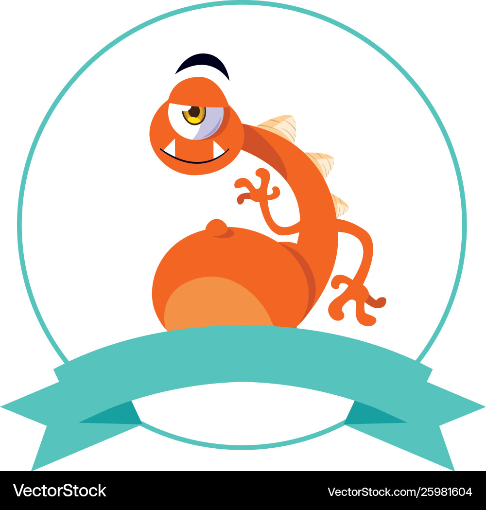 Circular frame with monster and neck long comic Vector Image