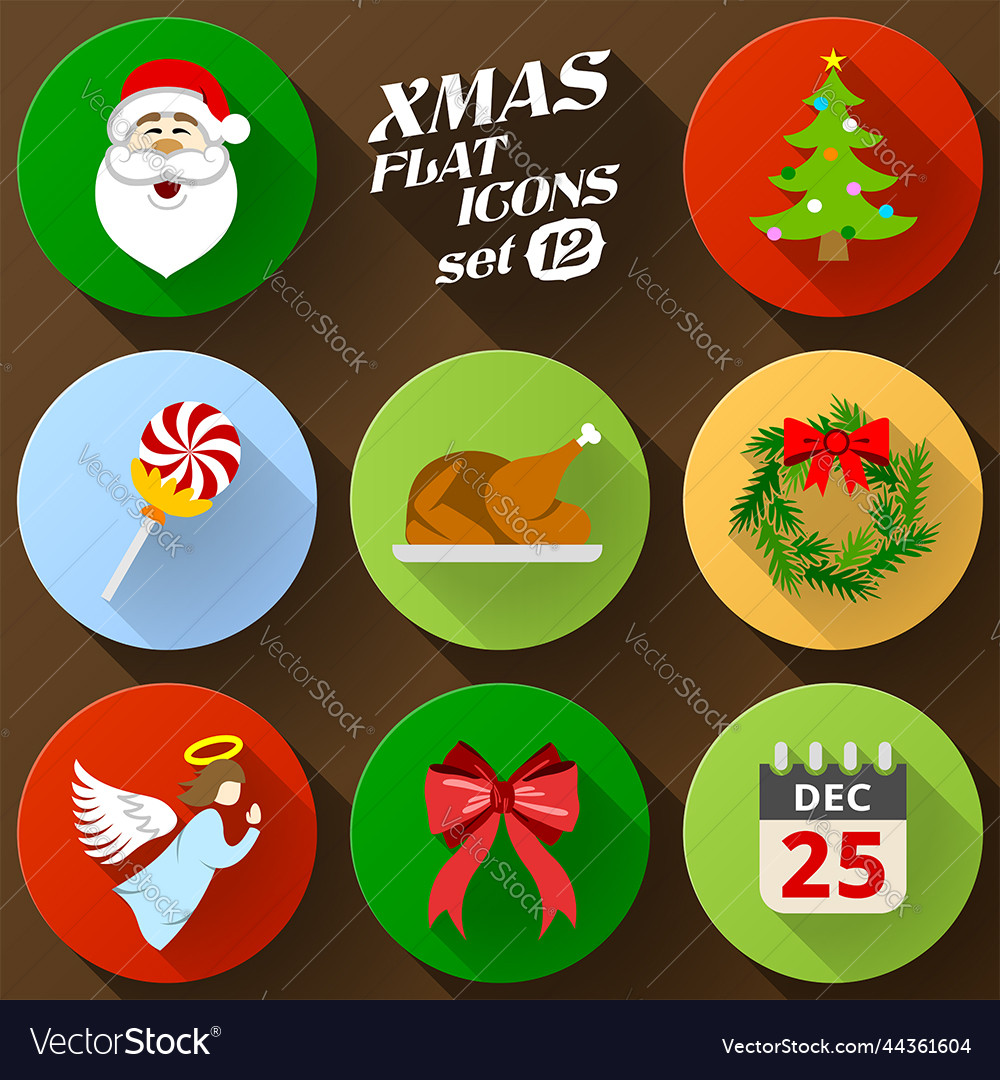 Color flat icon set of christmas elements Vector Image
