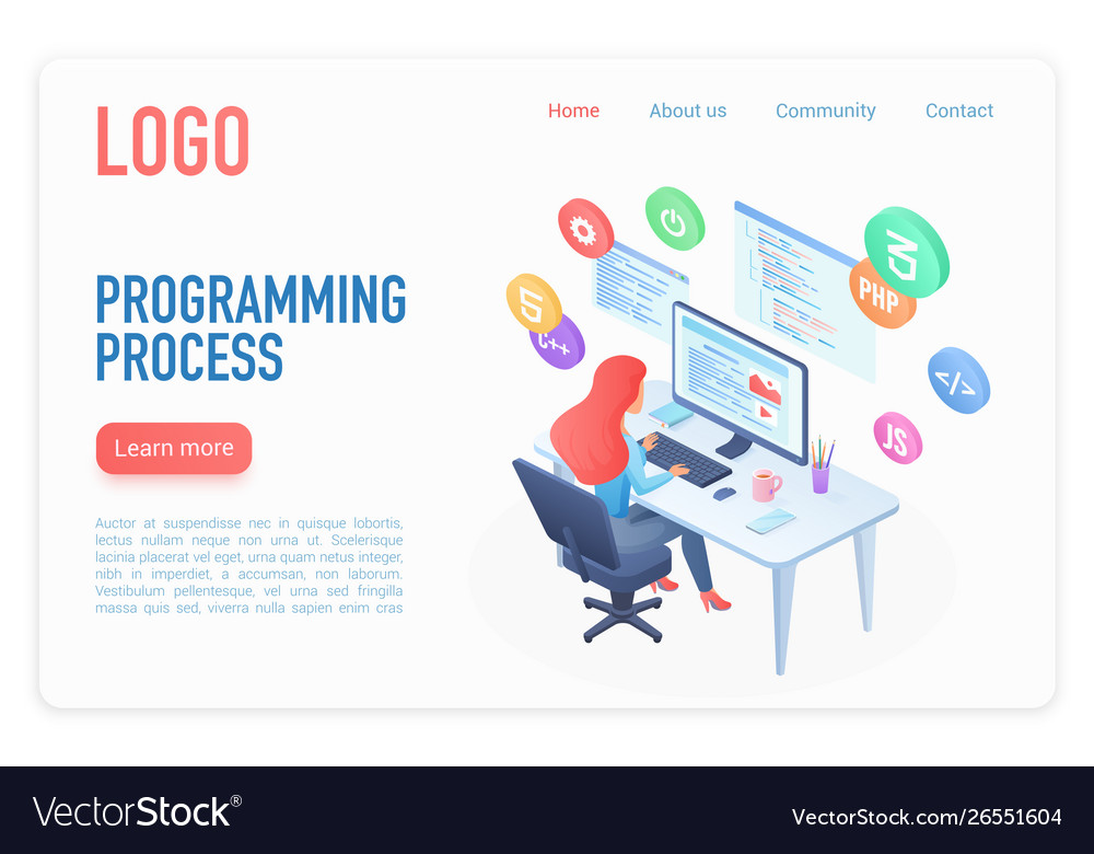 Programming process landing page isometric Vector Image