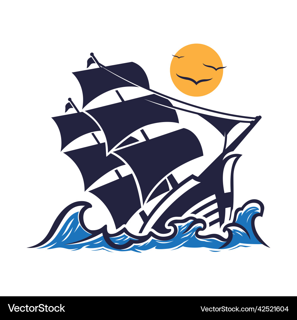 Sailing ship on sunset background Royalty Free Vector Image
