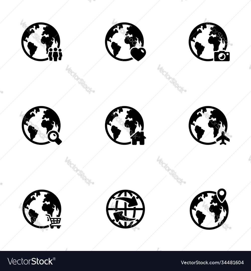 Set simple icons on a theme globe earth Royalty Free Vector