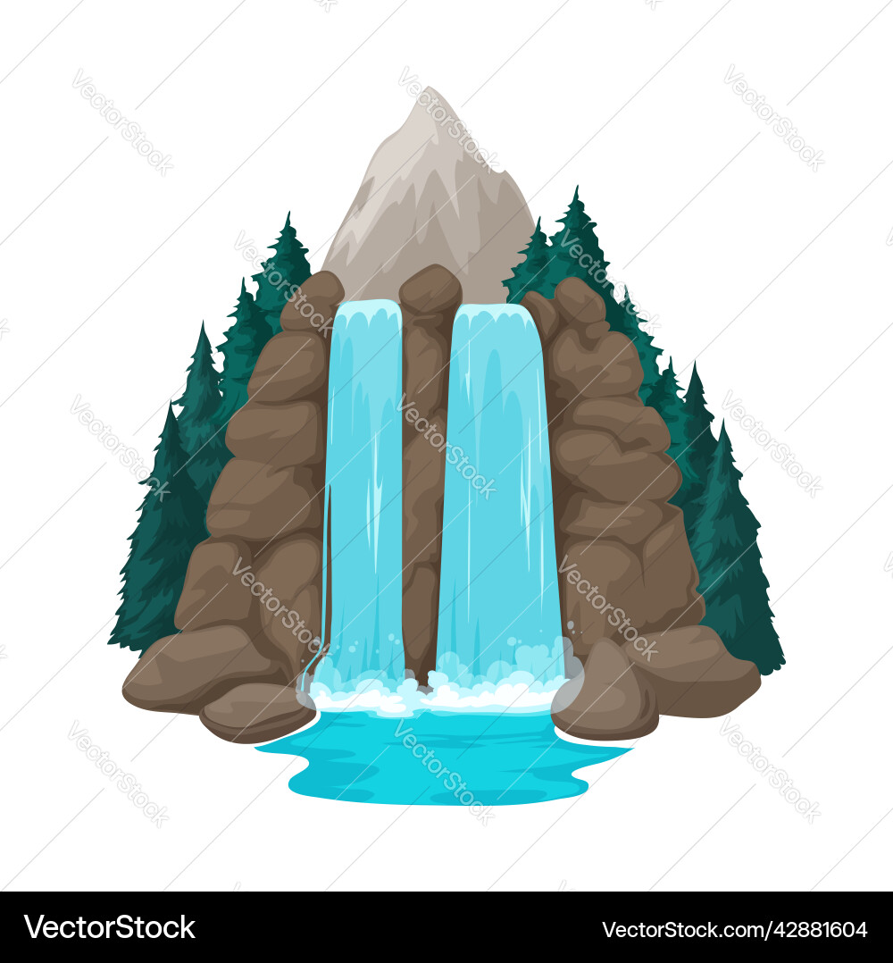 Two water streams falling from rocks and stones Vector Image