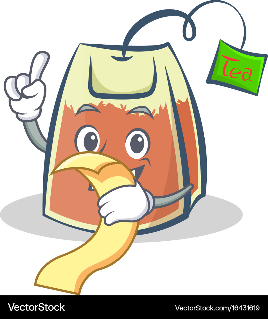 Tea bag character cartoon art with menu Royalty Free Vector