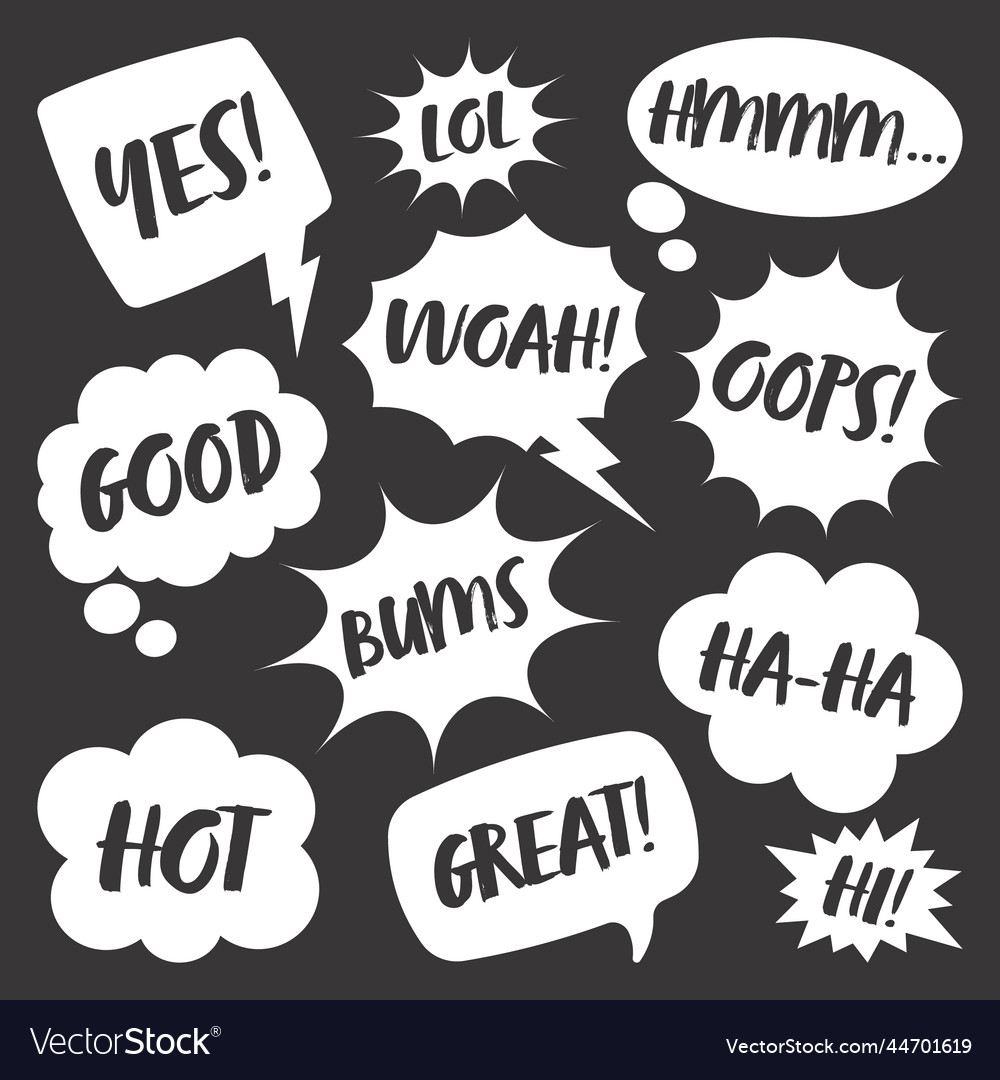 White Comic Speech Bubbles With Handwritten Text Vector Image