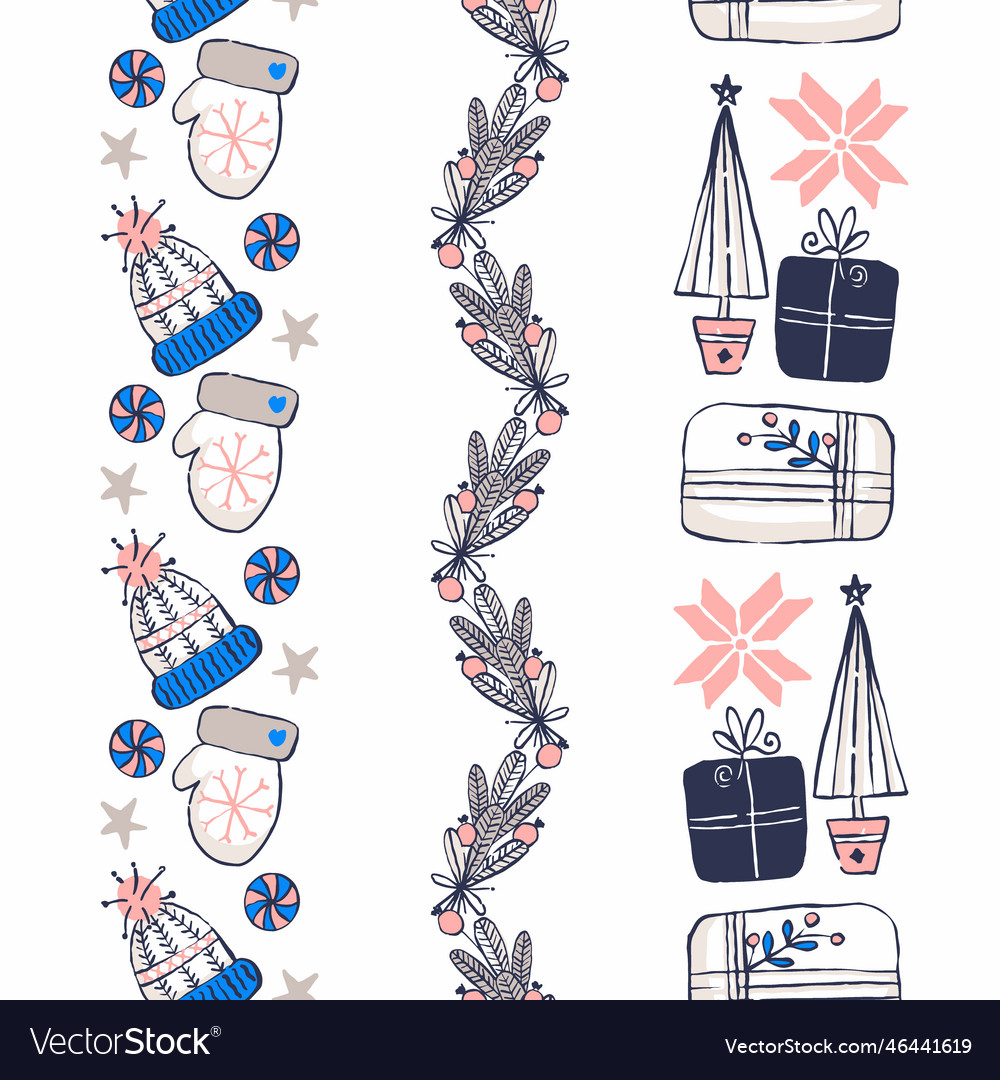 Winter objects decorative seamless borders set Vector Image