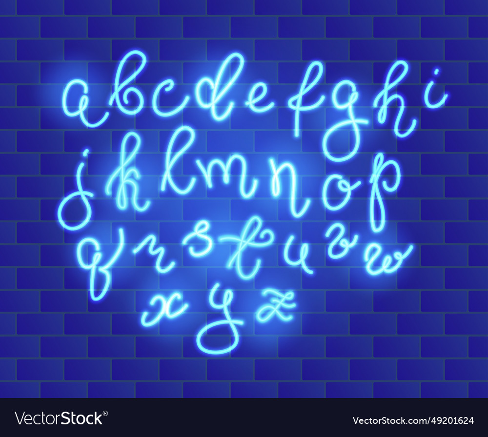 Glowing neon script alphabet Royalty Free Vector Image