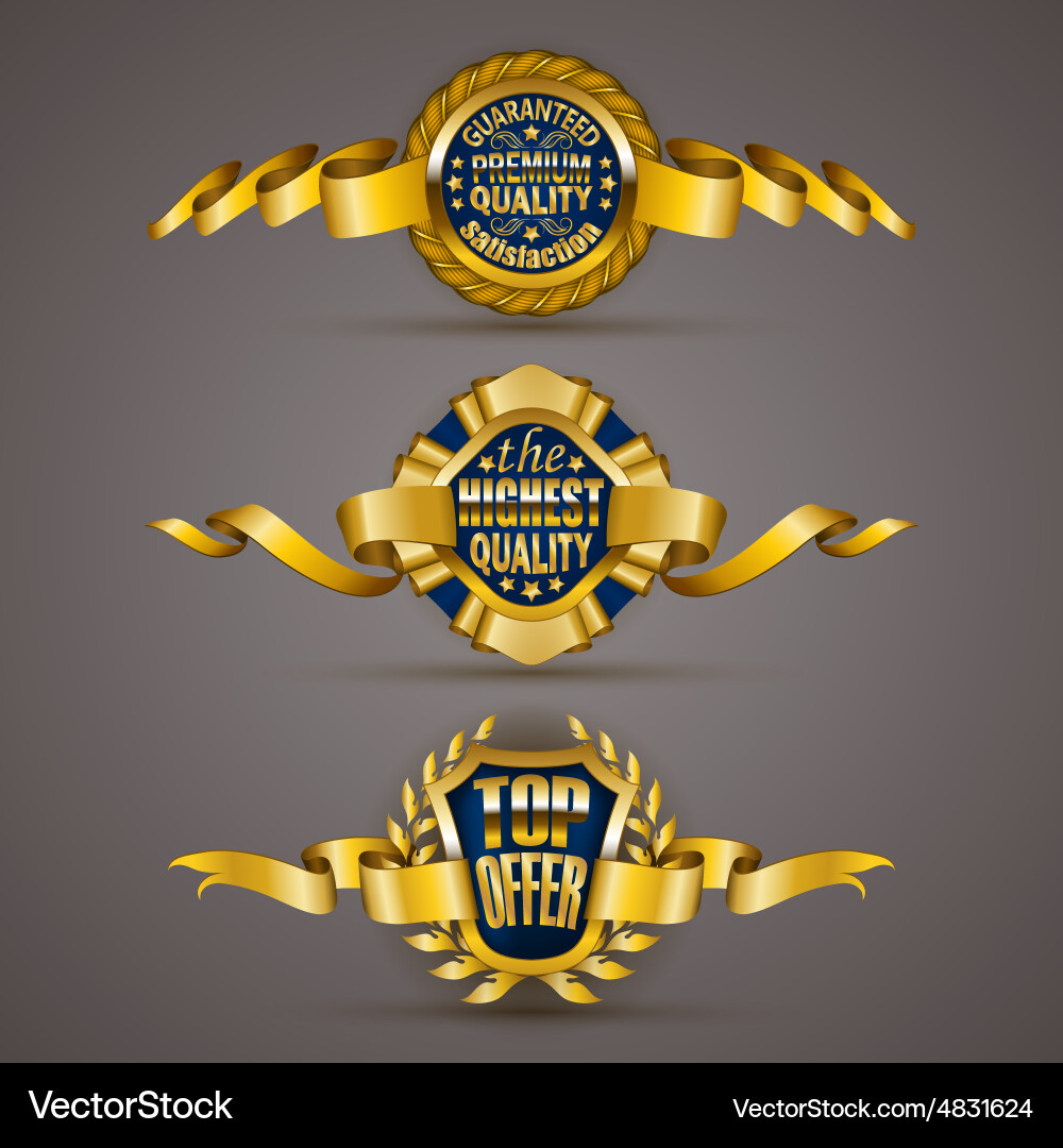 Golden badges Royalty Free Vector Image - VectorStock
