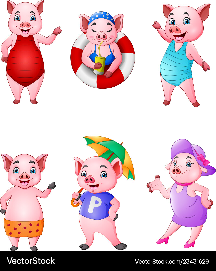 Cartoon happy pigs collection set Royalty Free Vector Image