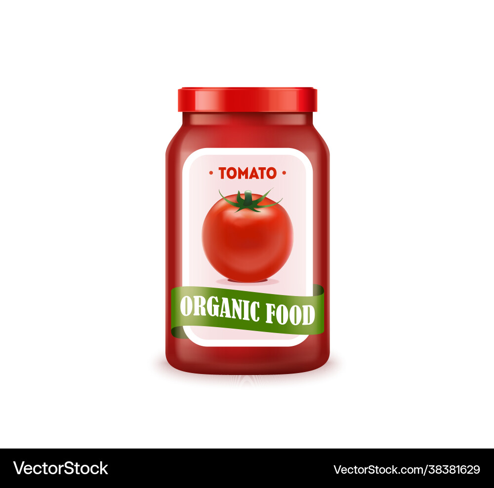Realistic detailed 3d tomato glass jar Royalty Free Vector