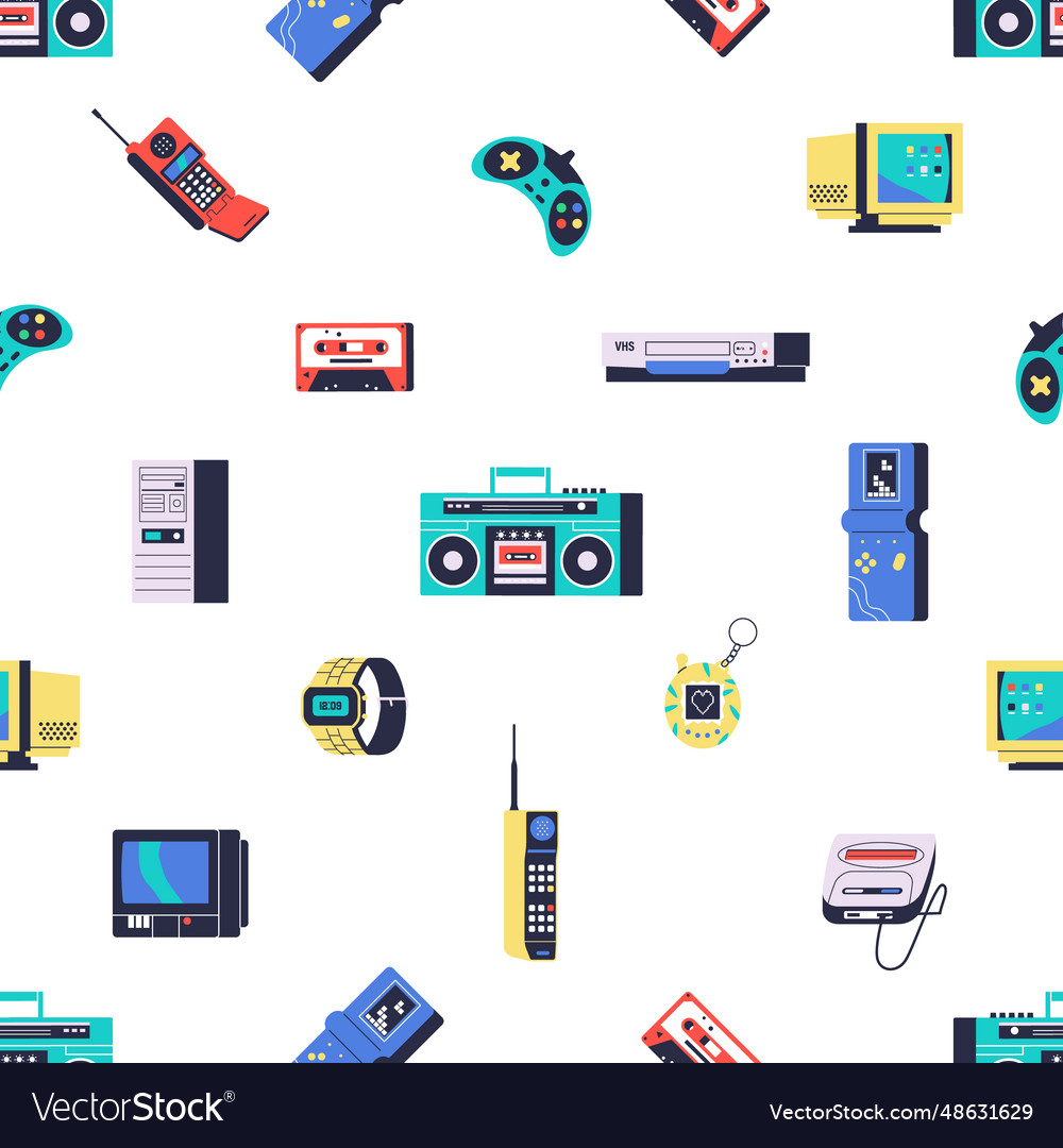 Seamless pattern featuring retro electronic Vector Image