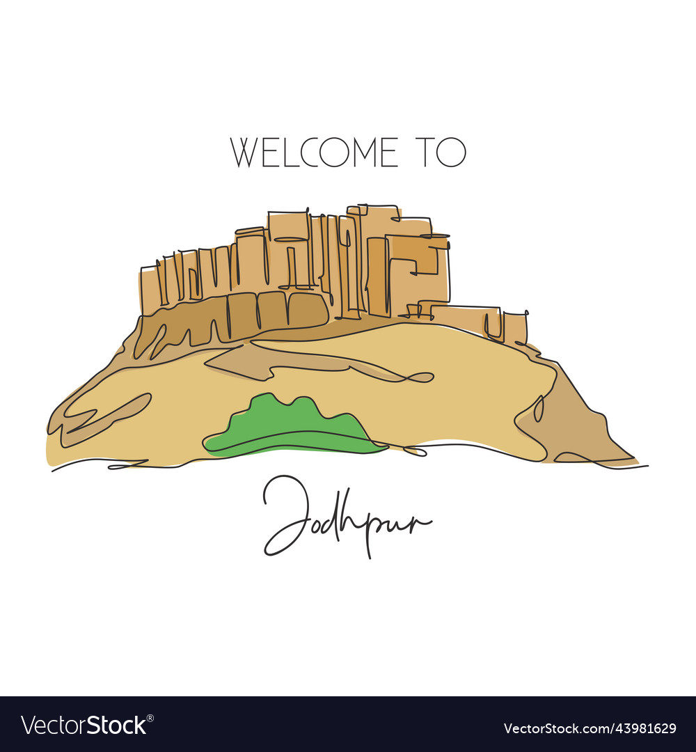 Single continuous line drawing mehrangarh fort Vector Image Single continuous line drawing mehrangarh fort Vector Image