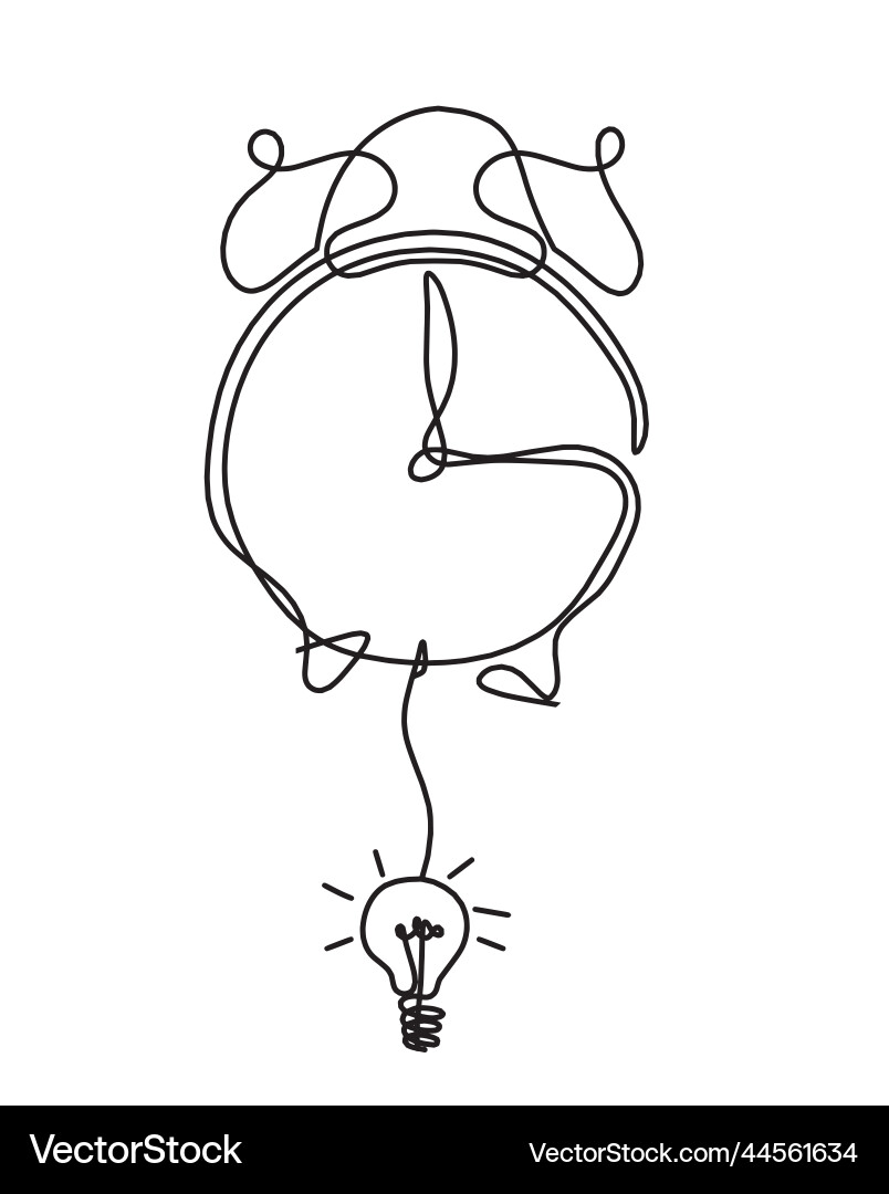 Abstract clock with light bulb as line drawing Vector Image
