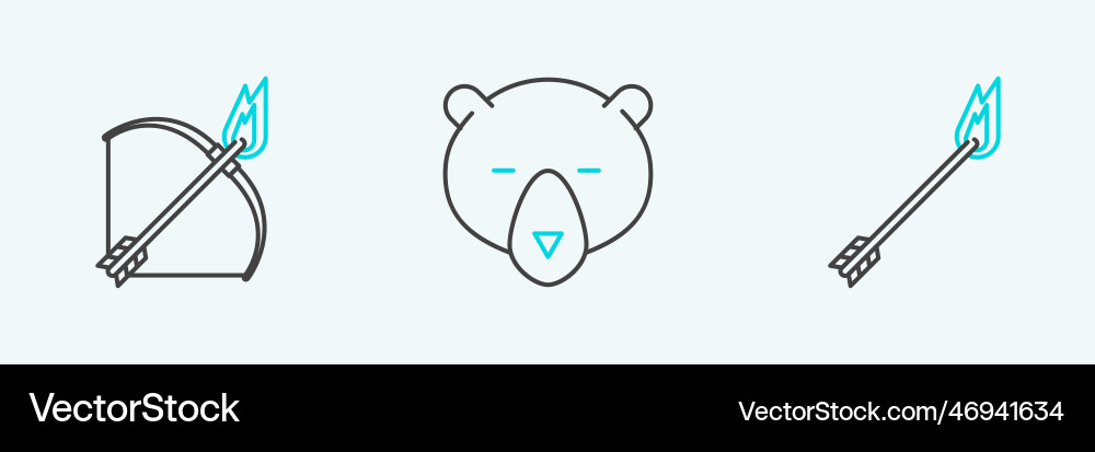 Set line flame arrow bow and fire and bear head Vector Image