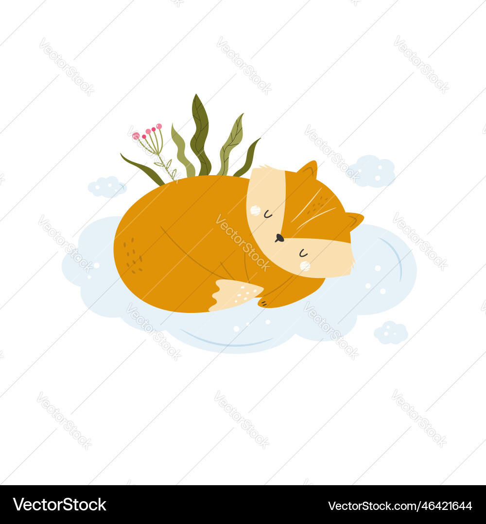 Little cute fox sleeping on the cloud adorable Vector Image