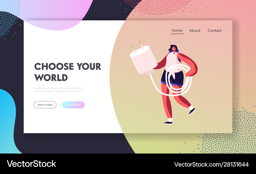 Woman holding smartphone adapter cable website Vector Image