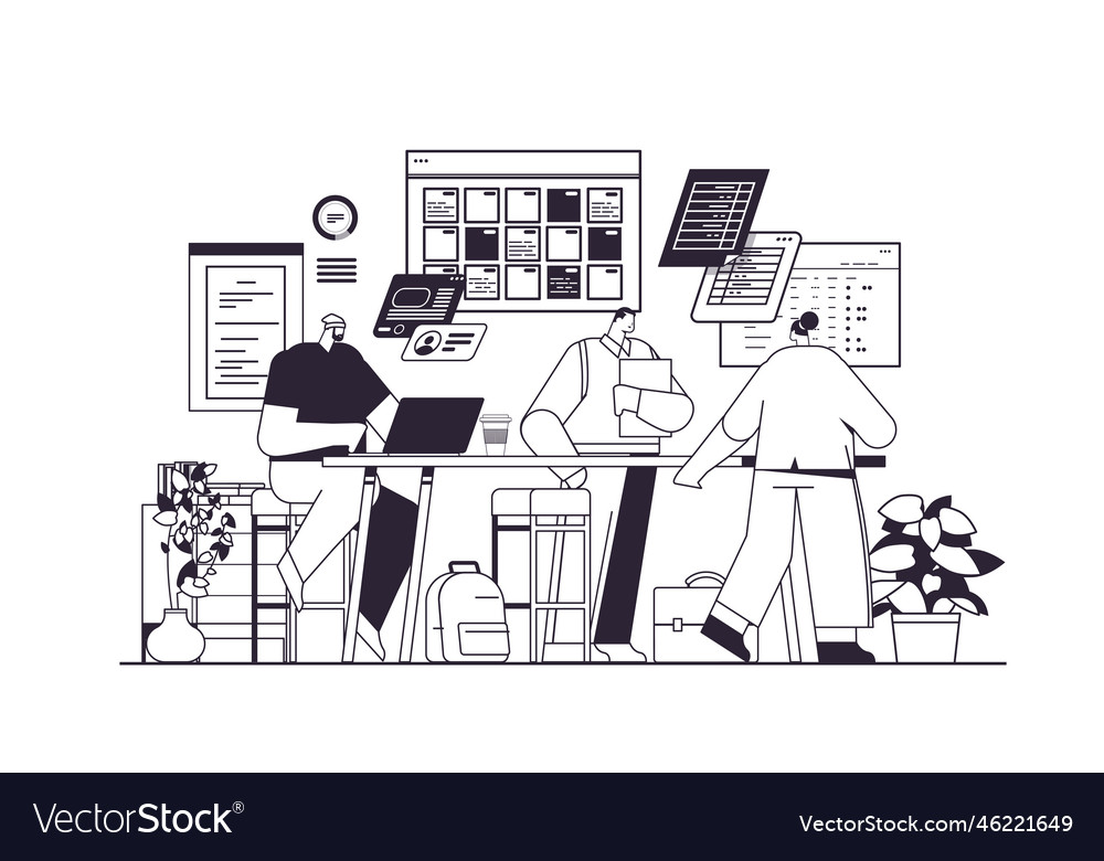 Businesspeople team analyzing financial data Vector Image Businesspeople team analyzing financial data Vector Image