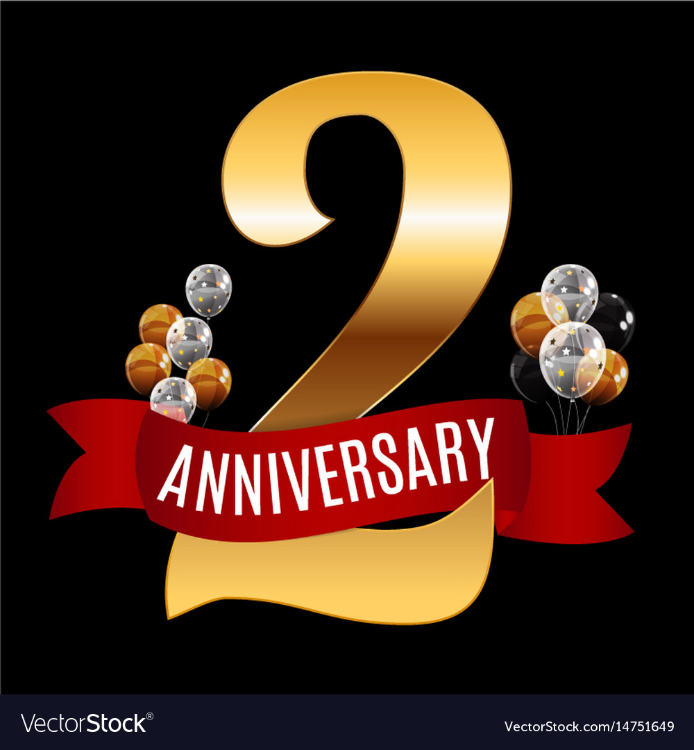 Golden 2 Years Anniversary Template With Red Vector Image