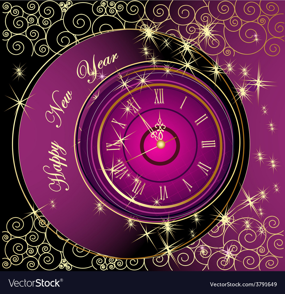 Happy new year background with clock Royalty Free Vector
