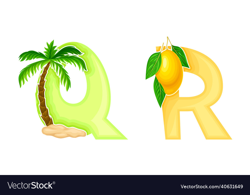 Qr letters of english alphabet with palm tree Vector Image