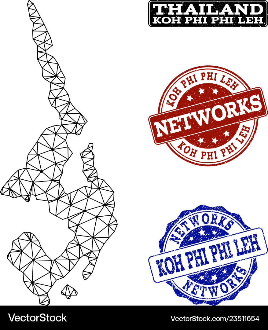 Polygonal network mesh map of koh phi leh Vector Image
